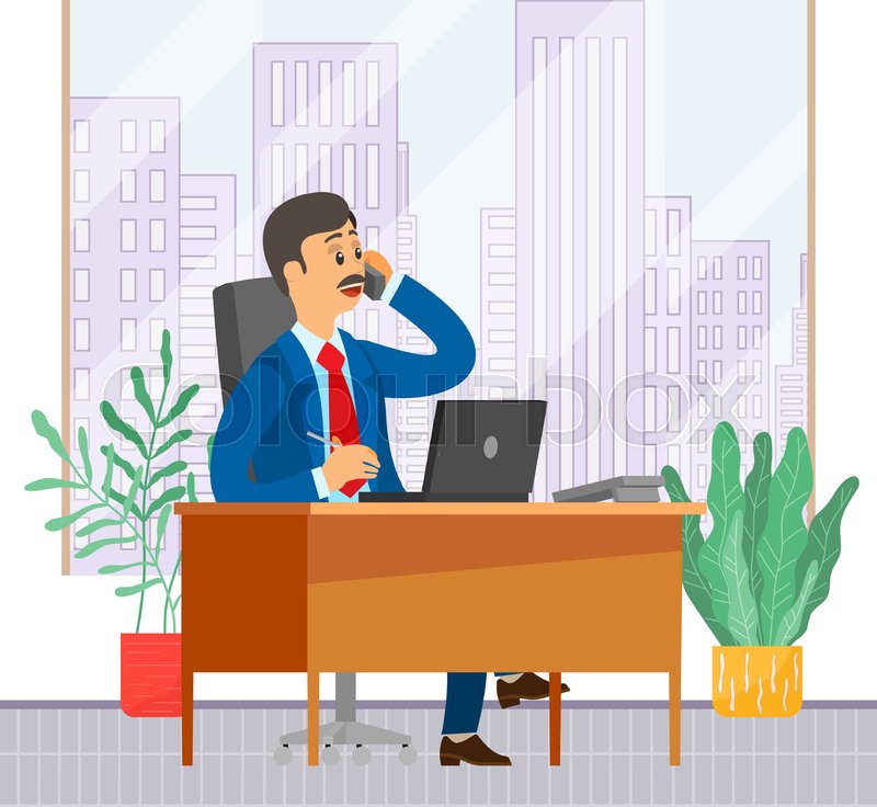 Boss talking at phone, businessman ... | Stock vector | Colourbox