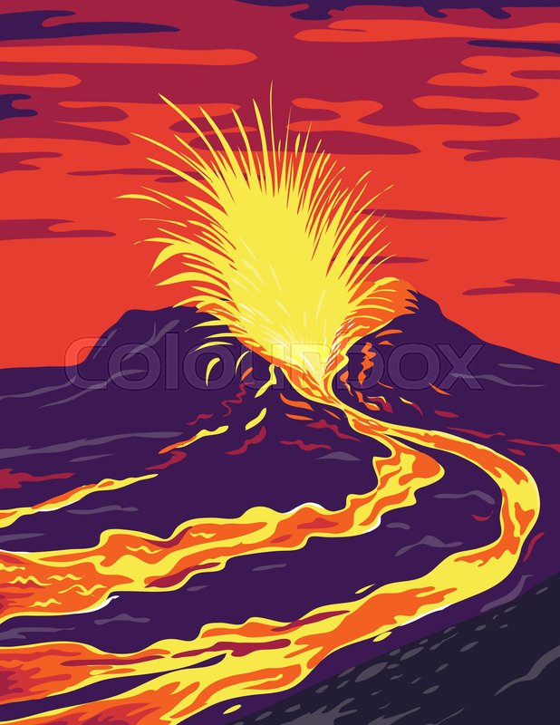 WPA poster art of Hawaii Volcanoes ... | Stock vector | Colourbox