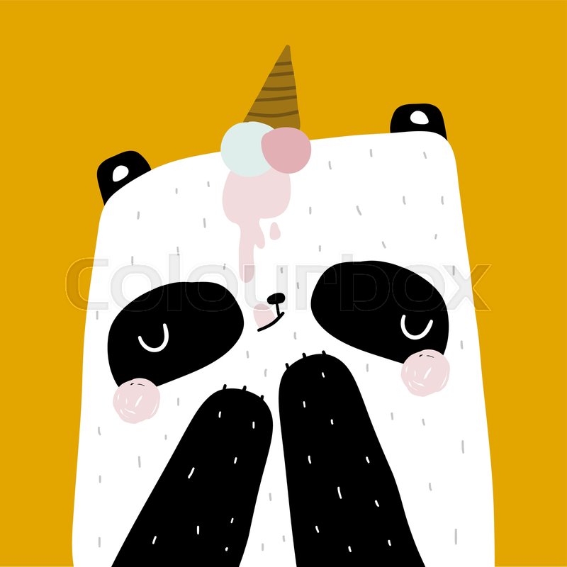 Cute panda with ice cream on head ... | Stock vector | Colourbox