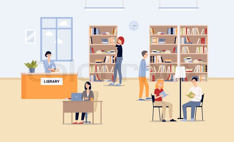 Public library with people reading ... | Stock vector | Colourbox