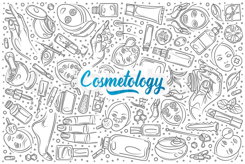 Hand drawn cosmetology set doodle ... | Stock vector | Colourbox