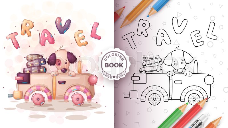 Travel dog in the car - coloring page. ... | Stock vector | Colourbox