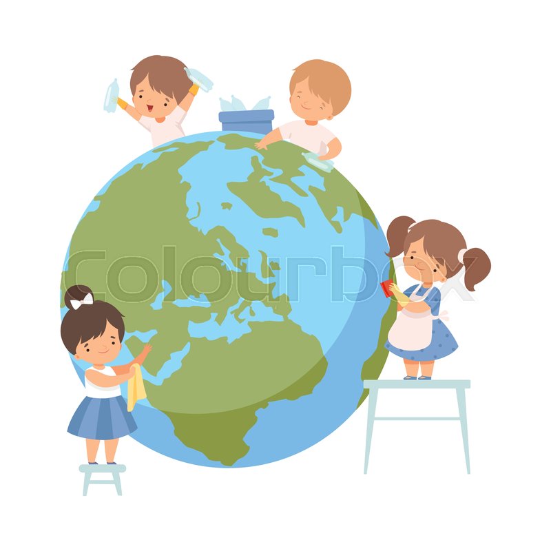 Kids Helping Save the World, Children ... | Stock vector | Colourbox