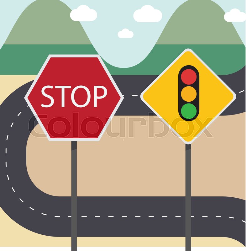 Stop and traffic signs with street ... | Stock vector | Colourbox