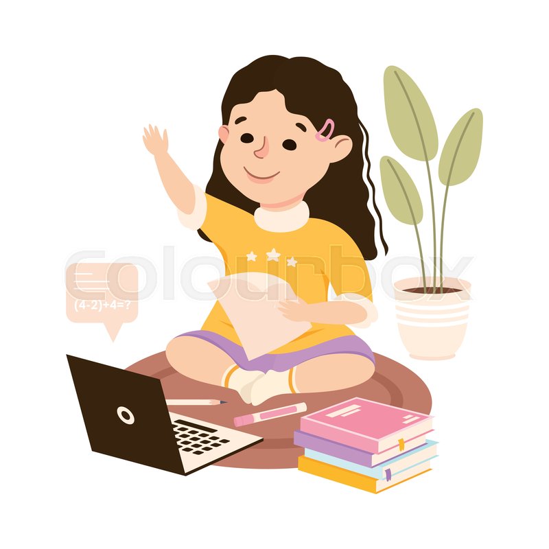 Cartoon Girl Doing Homework