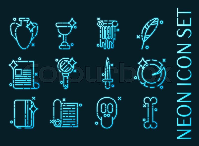 History set icons. Blue glowing neon ... | Stock vector | Colourbox
