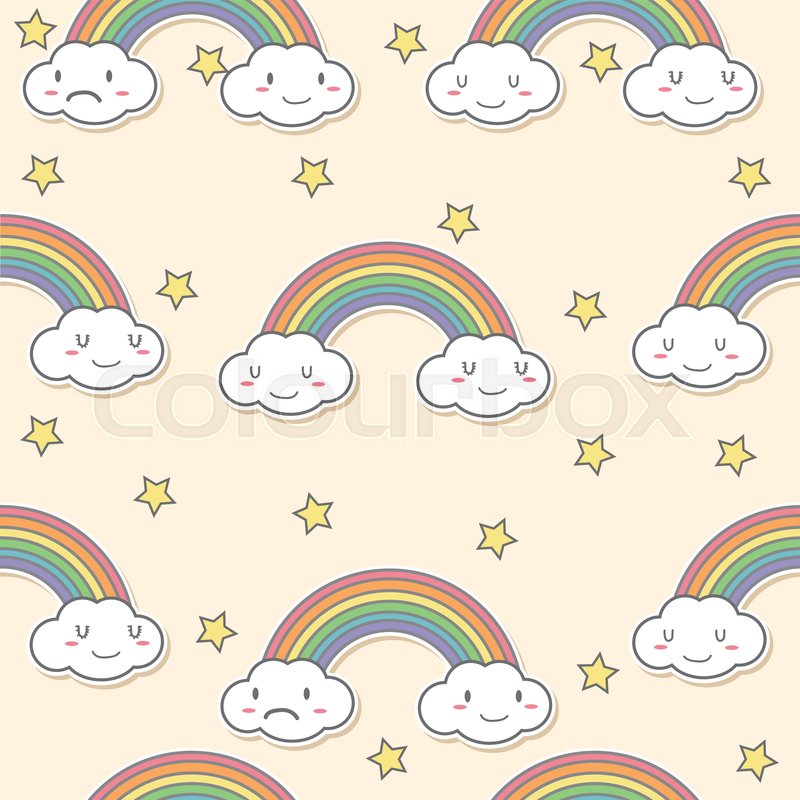 Pastel Rainbow and cloud seamless ... | Stock vector | Colourbox