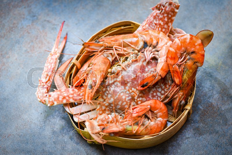 Shellfish seafood plate with steaming ... | Stock image | Colourbox