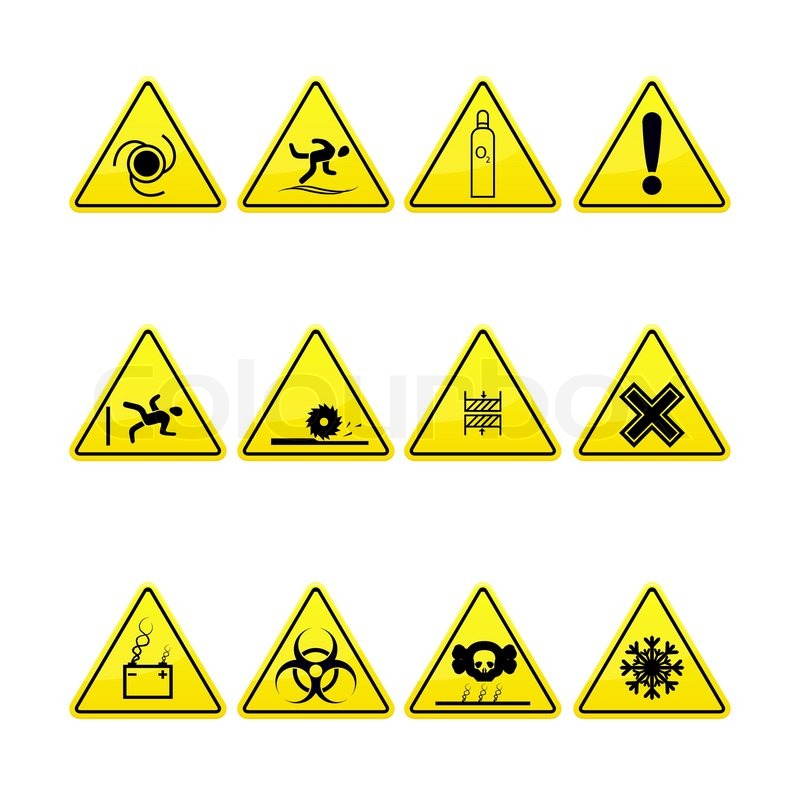 Yellow warning and danger signs ... | Stock vector | Colourbox