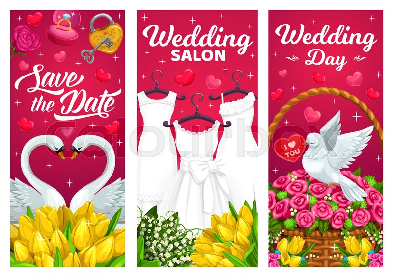 Wedding day, marriage banners with ... | Stock vector | Colourbox