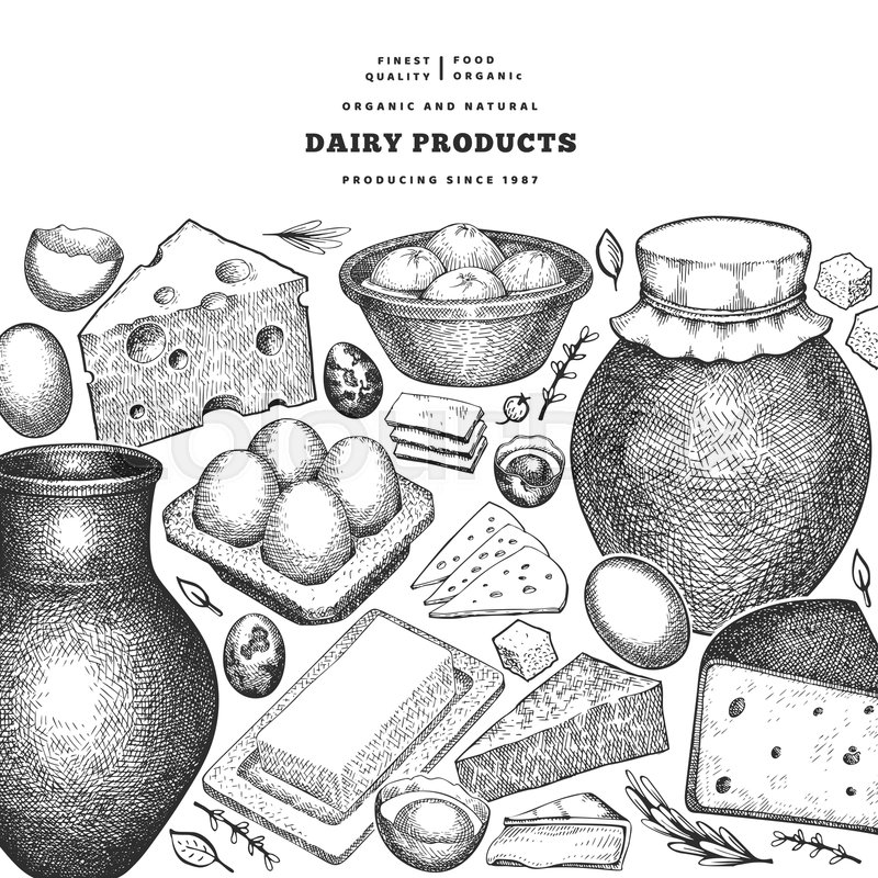 Farm food design template. Hand drawn ... | Stock vector | Colourbox