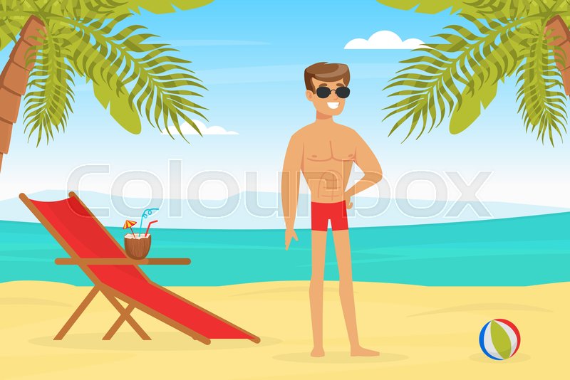 Young Man Sunbathing on Tropical ... | Stock vector | Colourbox