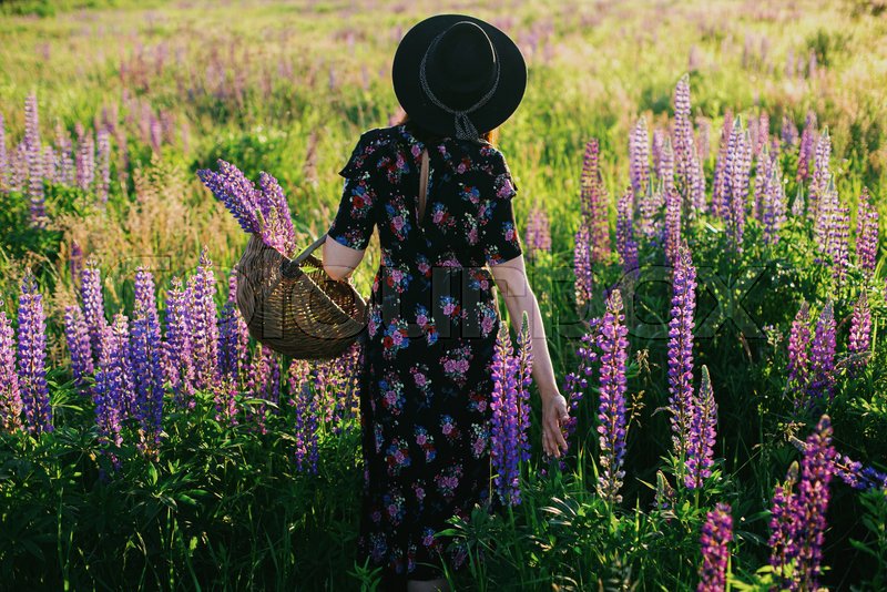 Beautiful stylish woman gathering ... | Stock image | Colourbox