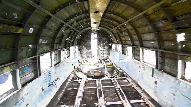 Interior of aircraft wreckage, airplane ... | Stock video | Colourbox
