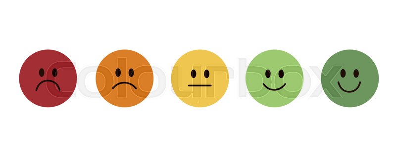Rating smiley faces red to green ... | Stock vector | Colourbox