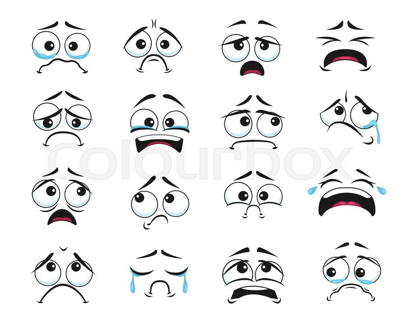 Cartoon faces with crying and weeping ... | Stock vector | Colourbox