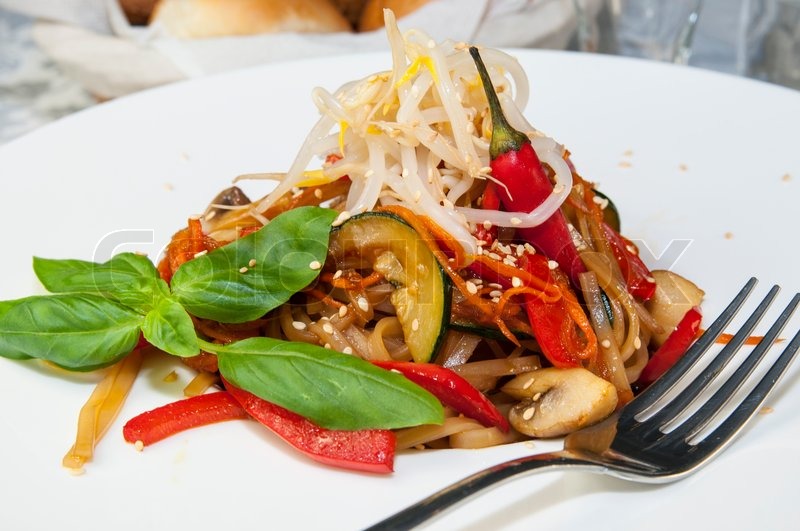 Rice spaghetti with vegetables | Stock image | Colourbox
