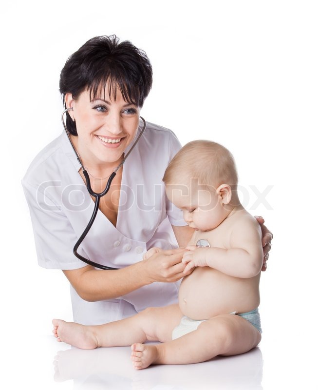 Beautiful doctor and baby on a white ... | Stock image | Colourbox