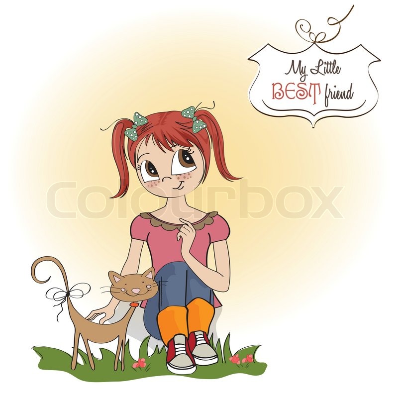Little girl and her cat are best ... | Stock vector | Colourbox