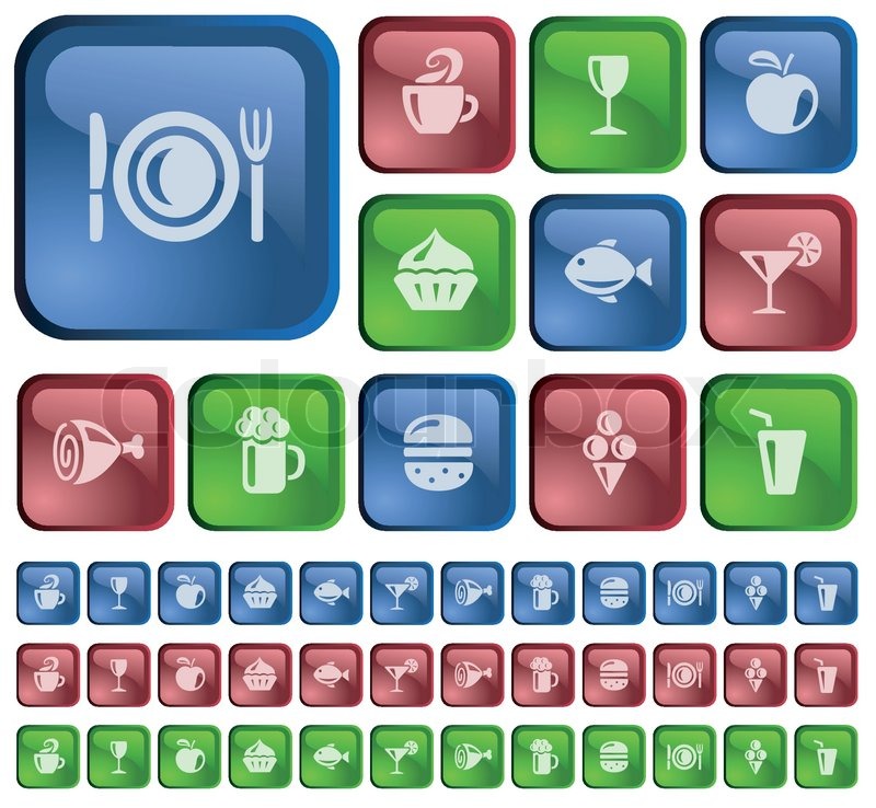 Food and drinks button set | Stock vector | Colourbox