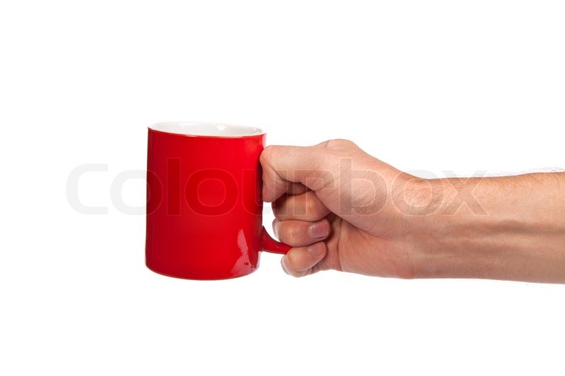 Male hand is holding a red cup | Stock image | Colourbox