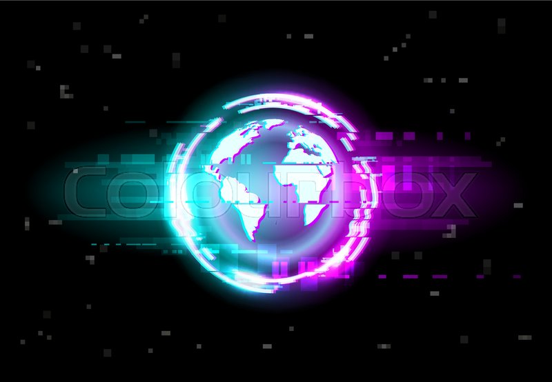 Glitch, globe map background, digital ... | Stock vector | Colourbox