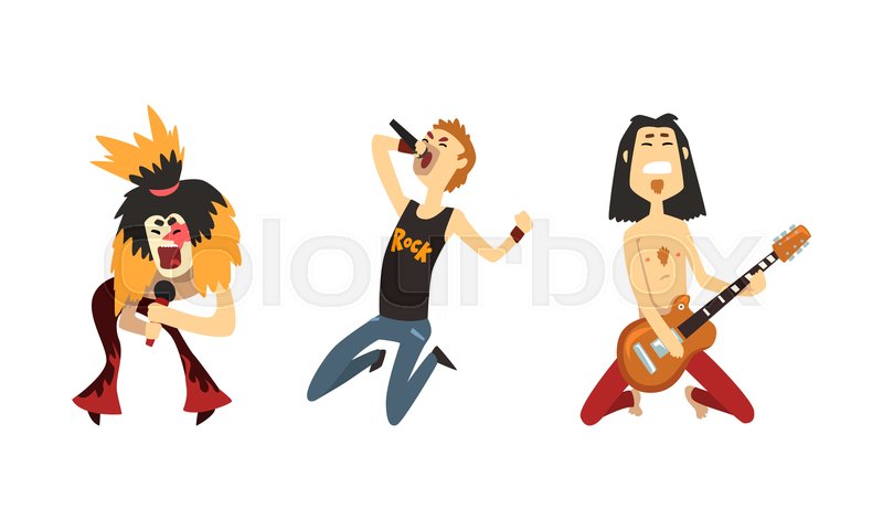 Rock Band Musicians Playing Guitar and ... | Stock vector | Colourbox