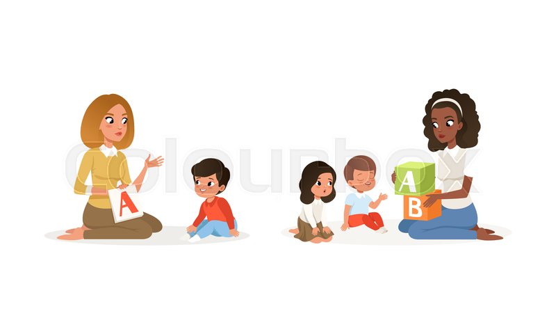 Cute Children Studying Alphabet with ... | Stock vector | Colourbox