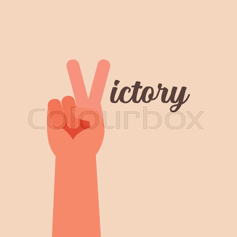 Victory hand sign with victory word ... | Stock vector | Colourbox