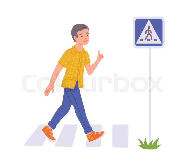 Cartoon kid crossing the road with ... | Stock vector | Colourbox