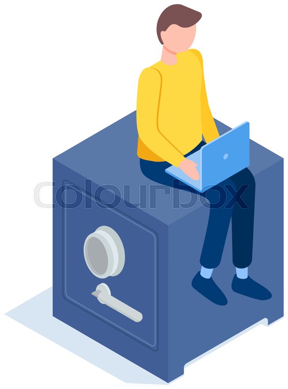 Man works on computer in banking ... | Stock vector | Colourbox