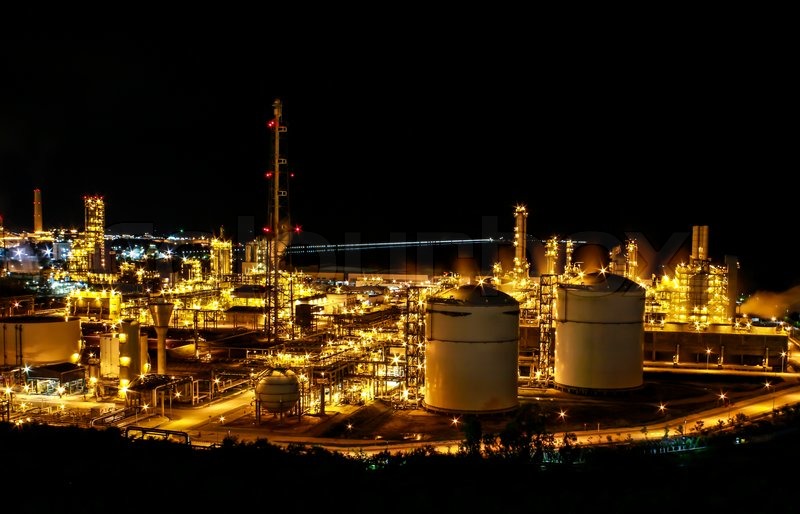 Night scene of chemical plant | Stock image | Colourbox