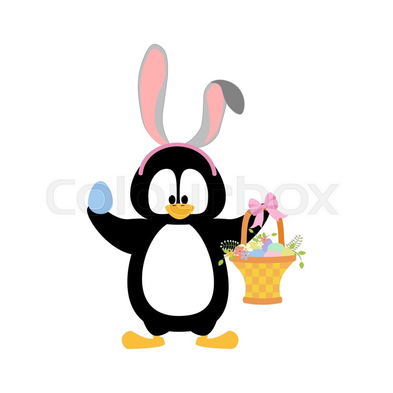 Easter penguin hunting eggs vector ... | Stock vector | Colourbox