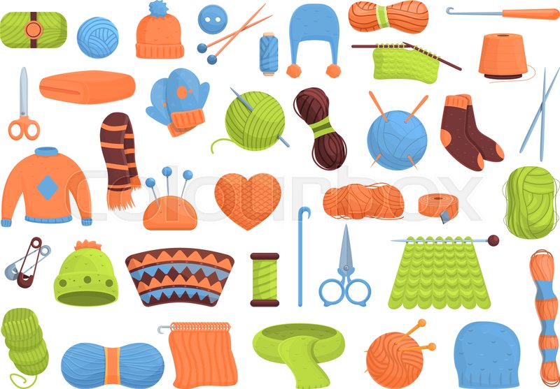 Knitting icons set. Cartoon set of ... | Stock vector | Colourbox