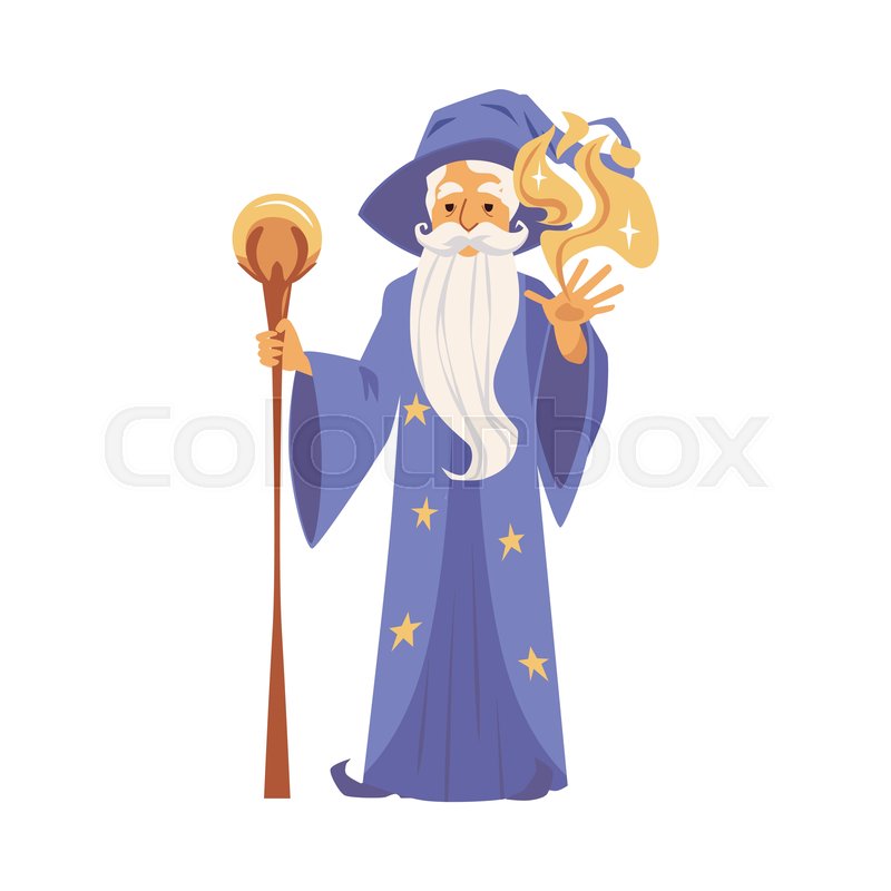 Cartoon wizard casting magic spell - ... | Stock vector | Colourbox