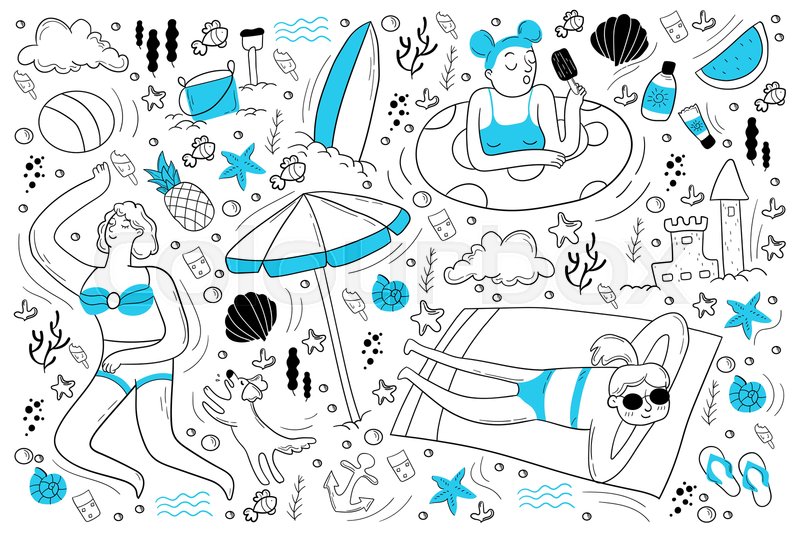 Beach doodle set. Collection of hand ... | Stock vector | Colourbox