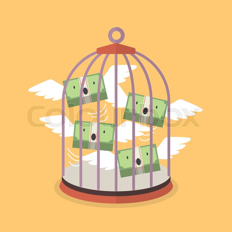 Flying money in bird cage. Financial ... | Stock vector | Colourbox