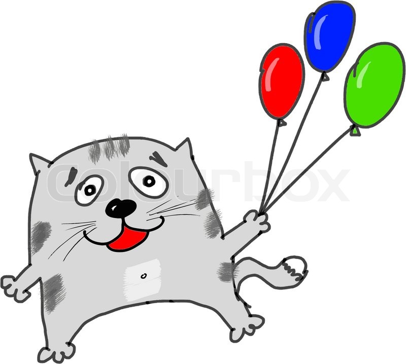 Kitten with colorful balloons | Stock vector | Colourbox