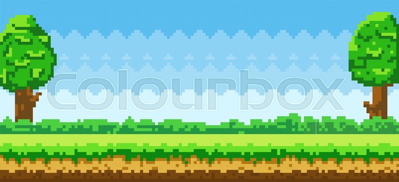 Pixel-game background. Pixel art game ... | Stock vector | Colourbox