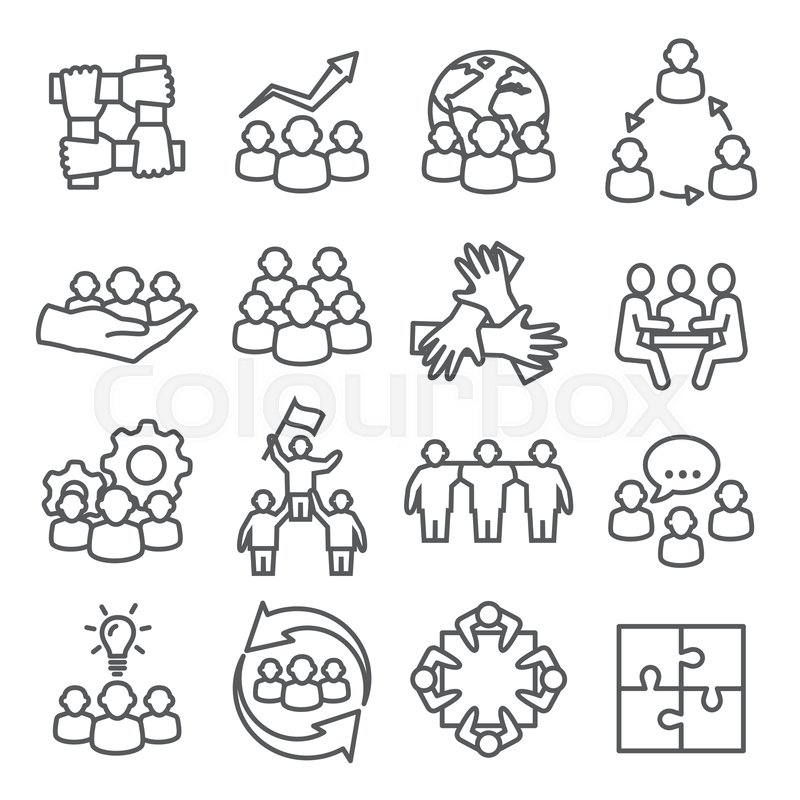 Team Work Line Icons on white ... | Stock vector | Colourbox