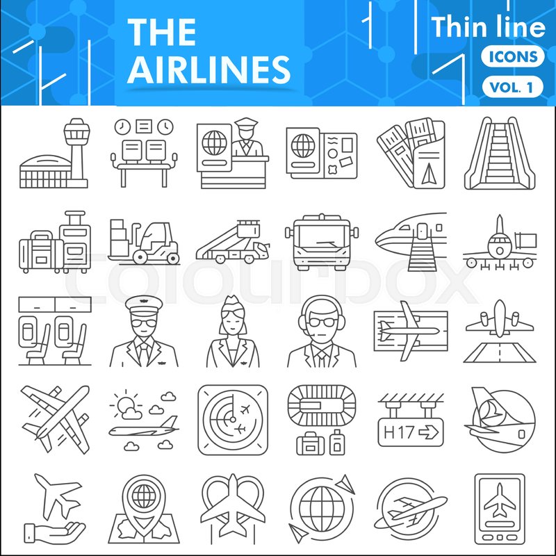Airline thin line icon set, airline ... | Stock vector | Colourbox