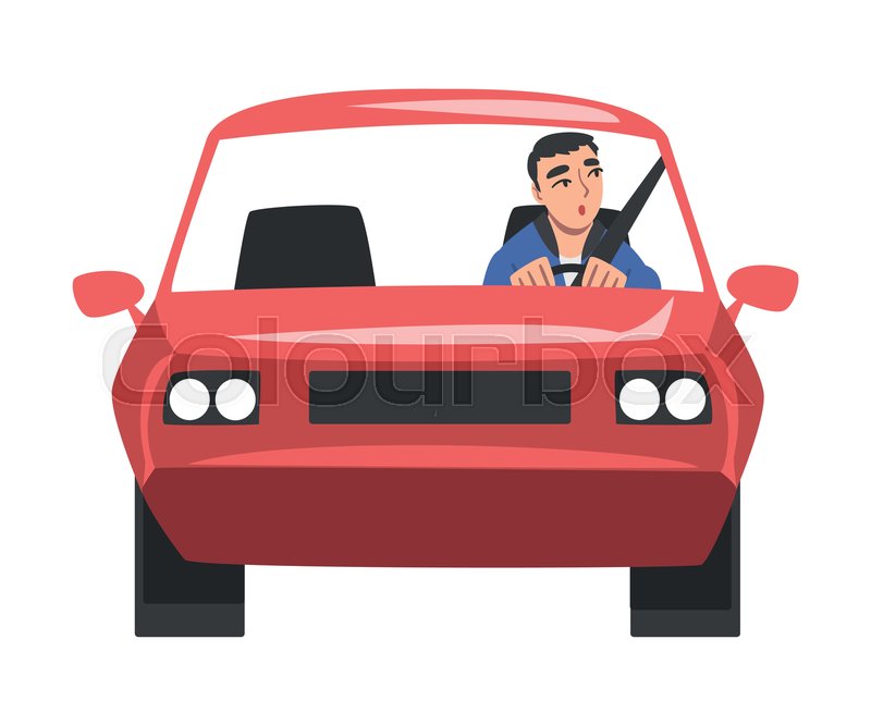 Front View of Man Riding Red Car, ... | Stock vector | Colourbox