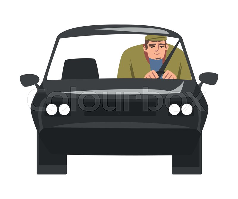 Front View of Young Man Riding Black ... | Stock vector | Colourbox