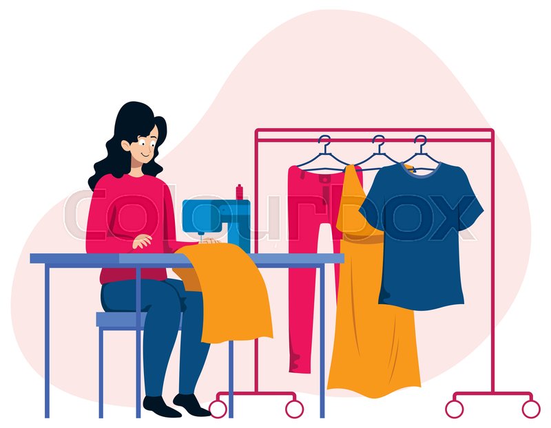 Young woman making clothes on her ... | Stock vector | Colourbox