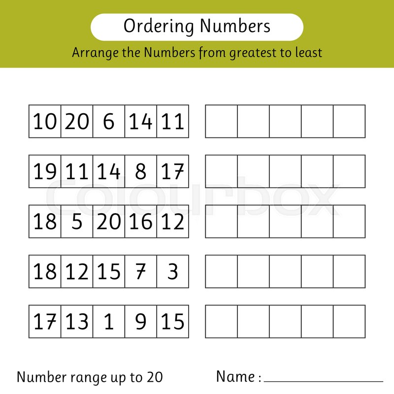 Ordering numbers worksheet. Arrange ... | Stock vector | Colourbox