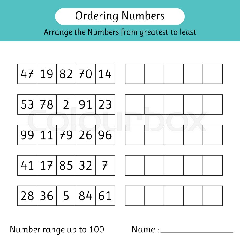 Ordering numbers worksheet. Arrange ... | Stock vector | Colourbox
