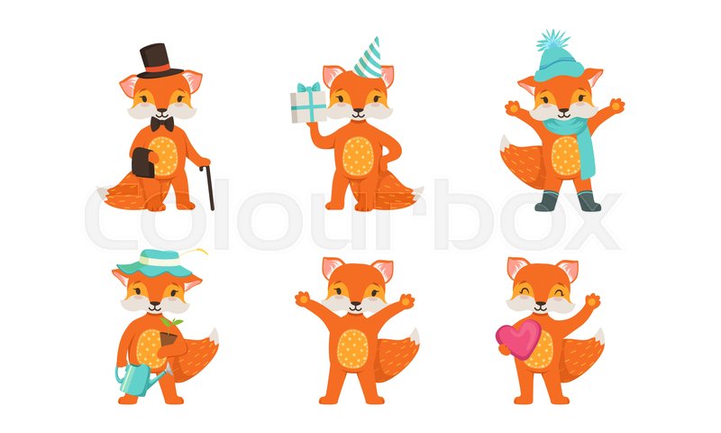 Cute Little Fox Holding Gift Box, ... | Stock vector | Colourbox