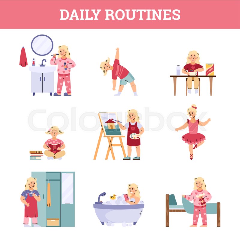 Daily children routine infographic set ... | Stock vector | Colourbox