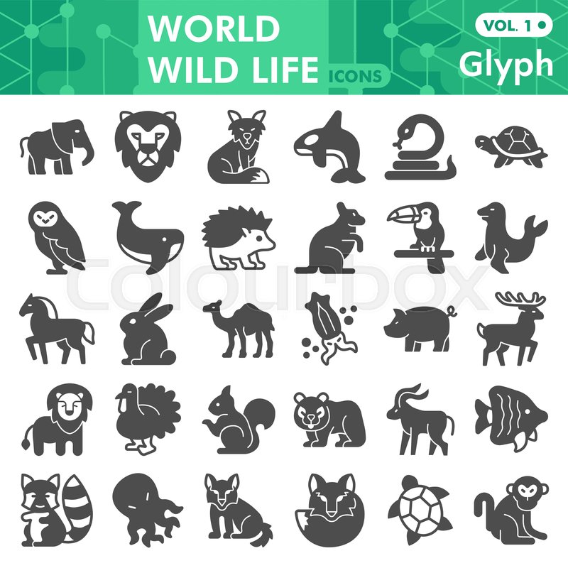 World wildlife solid icon set, animal ... | Stock vector | Colourbox