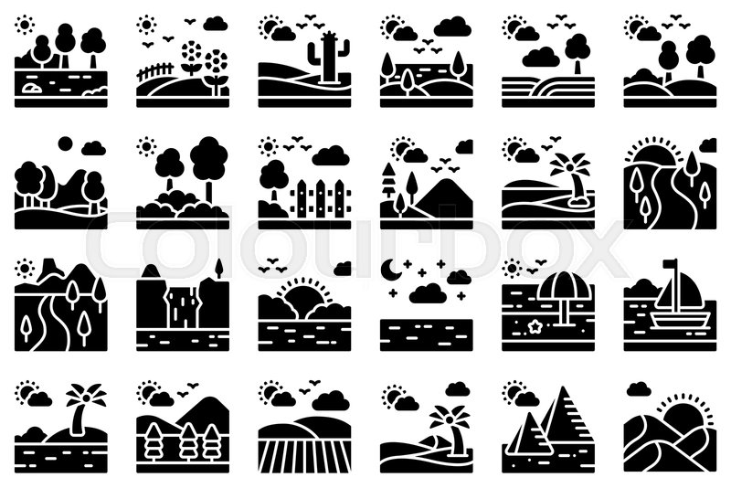 Landscape icon set 4, solid style ... | Stock vector | Colourbox
